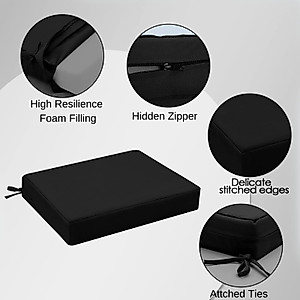 idee-home Outdoor Chair Cushions Set of 4 Patio, Thick Outdoor Cushion Seat Cushion Waterproof Patio Furniture Cushions with Ties, Dining Chair Cushions Indoor Chair Pads 18.5" x 16" x 3" Black