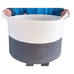 Design XXXLarge 84L Cotton Rope Basket, 22" x 14" Woven Baby Laundry Blanket Basket,Baby and Dog Toy Basket with Handle Storage, Comforter Cushions Thread Laundry Hamper