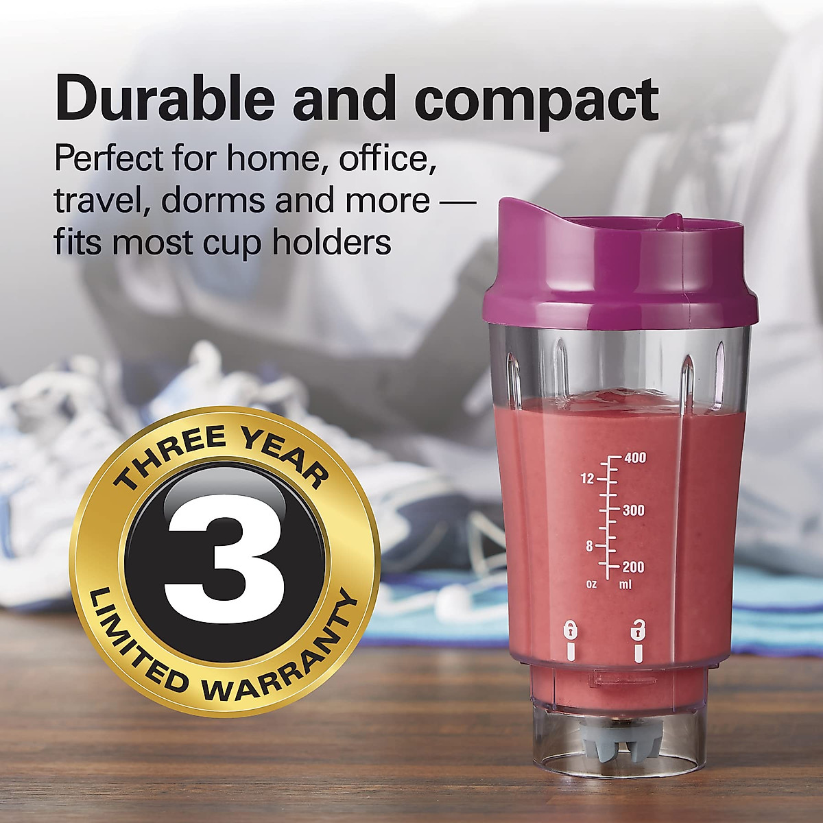Hamilton Beach Shakes and Smoothies with BPA-Free Personal Blender, 14 oz, Raspberry