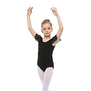 Stelle Girls Toddler Leotard for Ballet Dance Leotards Gymnastics Ruffle Short Sleeve Outfits(Black,2-3T)
