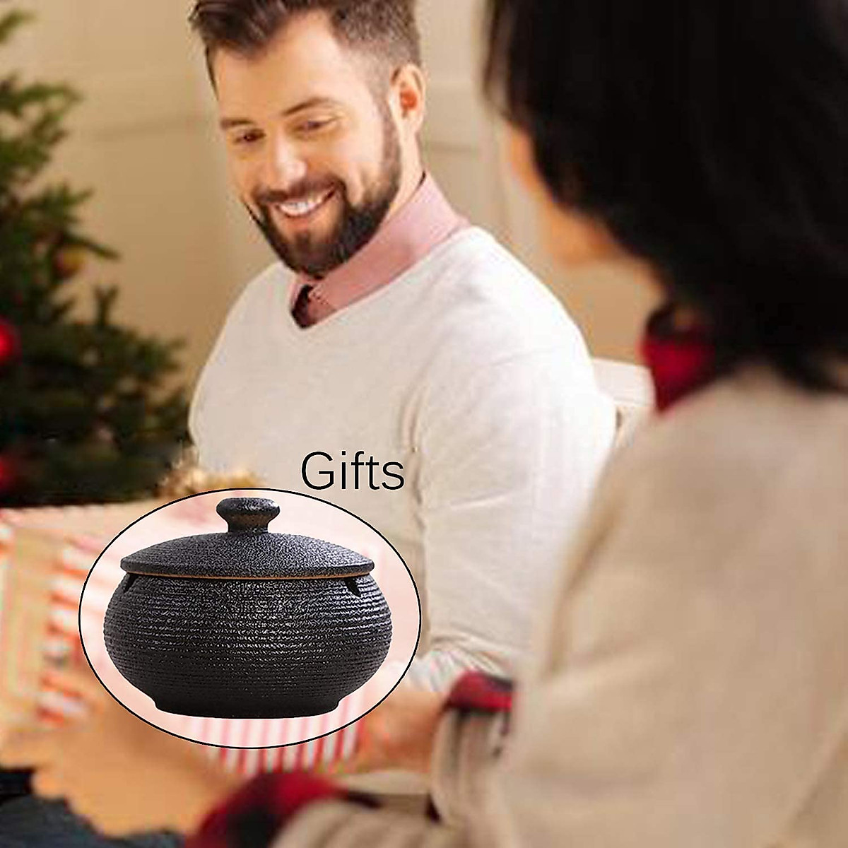 2 Pack Cigarettes Ashtrays with Lid Windproof for Indoor Outdoor, Ceramic Ashtray Built in 3 Cigar Holders,Smoking Ash Tray Decor Home, Desktop, Office,Table, Patio, Bar, KTV, Father/Men/Smokers Gifts