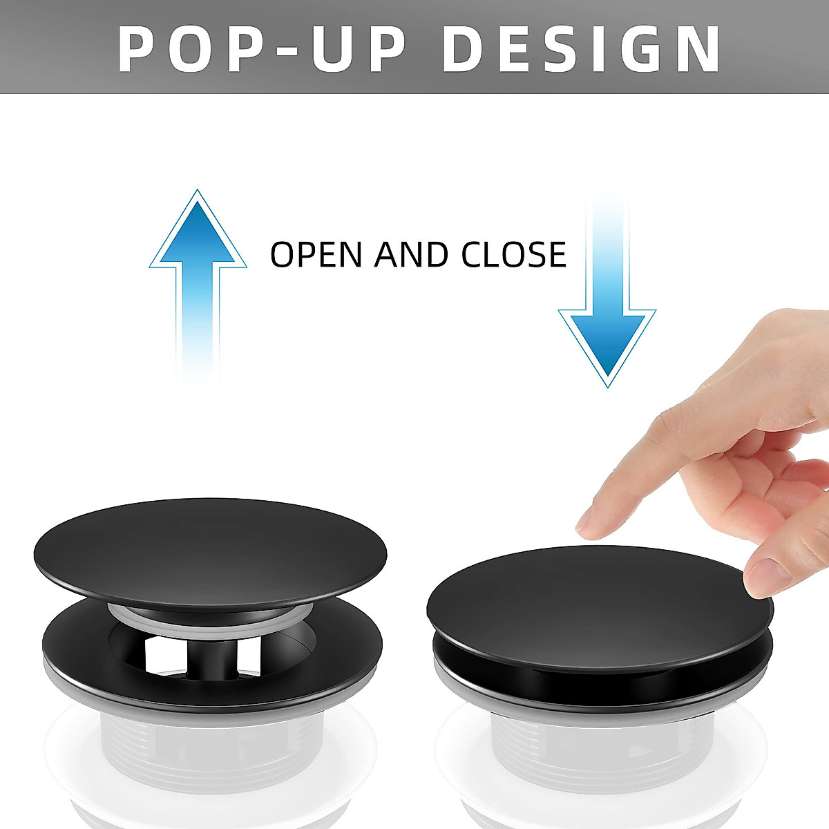 EXAKEY Freestanding Tub Drain with Removable Pop-up Free Standing Bathtub Drain Stopper Upgraded Stand Alone Tub Drain Basket for Soaking Anti-rust and Watertight Matte Black