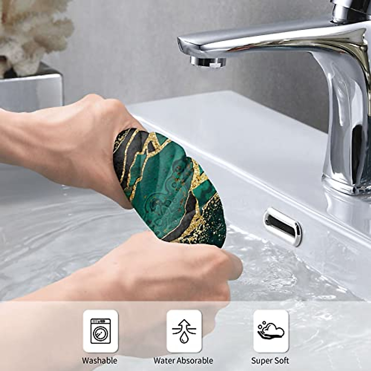 VARUN Long Hand Towels Luxurious Green Golden Texture Ultra Soft Towel Abstract Natural Marble Stone Surface Design Absorbent Luxury Towels for Bathroom Hotel Gym and Spa 27.5x15.7in