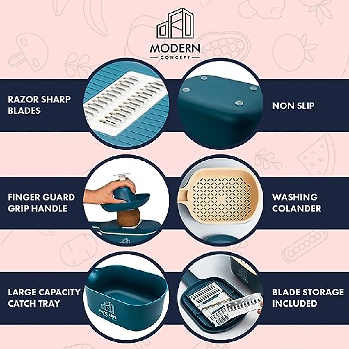 ModernConcept Mandoline Slicer Onion Slicer Vegetable Cutter Julienne Slicer Kitchen Master Handheld Mandoline Slicer Veggie Slicer with Container Vegetable Slicer with Container Food Slicer