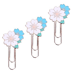 Operitacx 3pcs Cherry Blossom Paper Clip Girl Hair Clips Flower Bookmark Bookmarks for Kids Bulk Antique Bookmark Paper File Clip Holder Reading Bookmark Page Marker Clip Bookmark Clip Metal