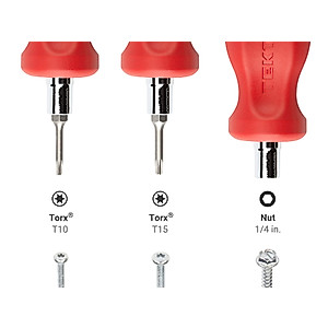 TEKTON 3-in-1 Stubby Torx Driver (T10 x T15, Red) | DMT17003