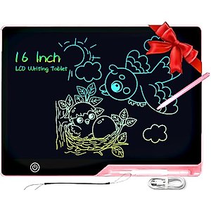 Toy Gifts for Girls, 16 Inch Rechargeable LCD Writing Tablet Birthday Gifts for Kids Doodle Board Drawing Tablet, Reusable Drawing Pads Educational Toys for Boys Girls, Pink