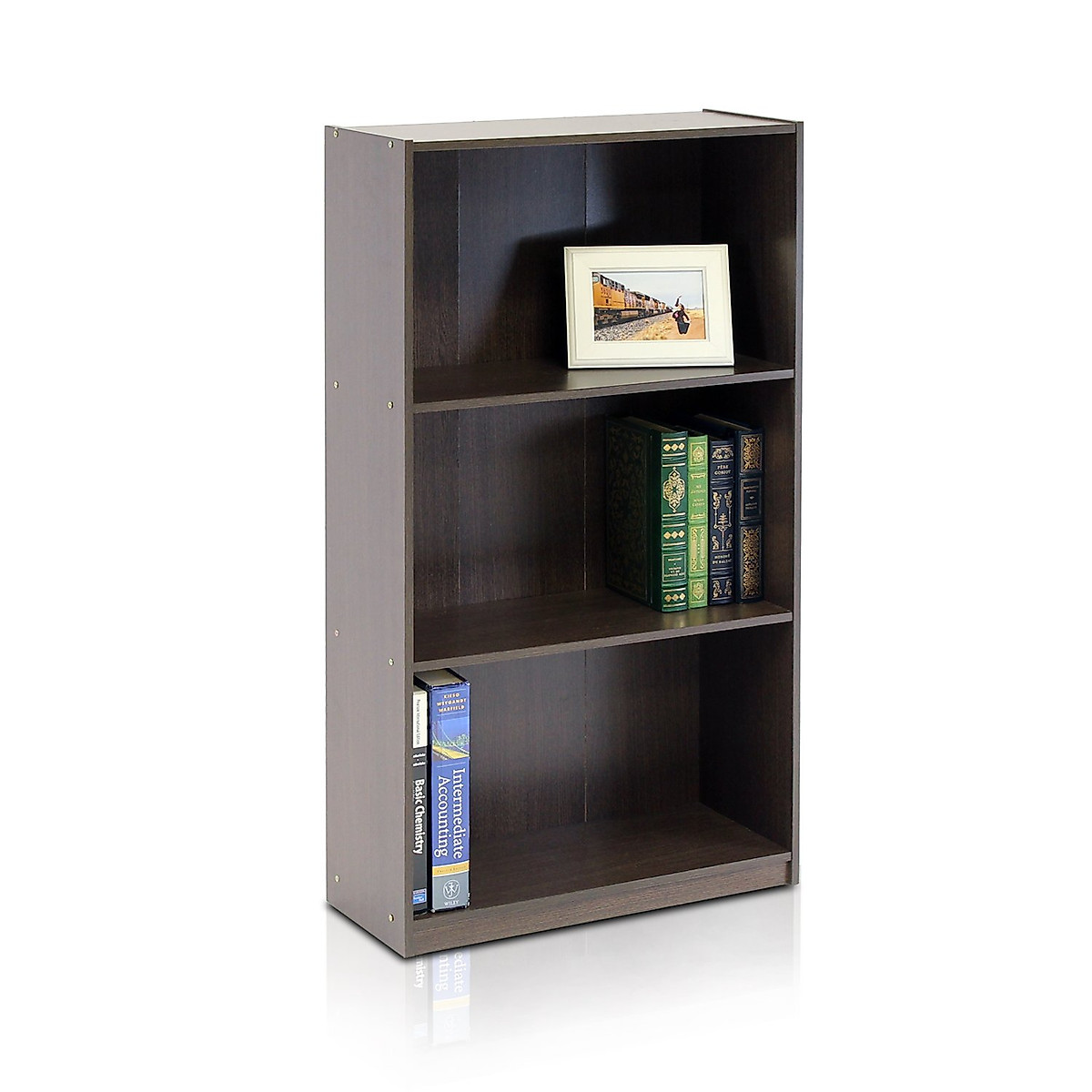 Furinno Basic 3-Tier Bookcase Storage Shelves, Dark Brown