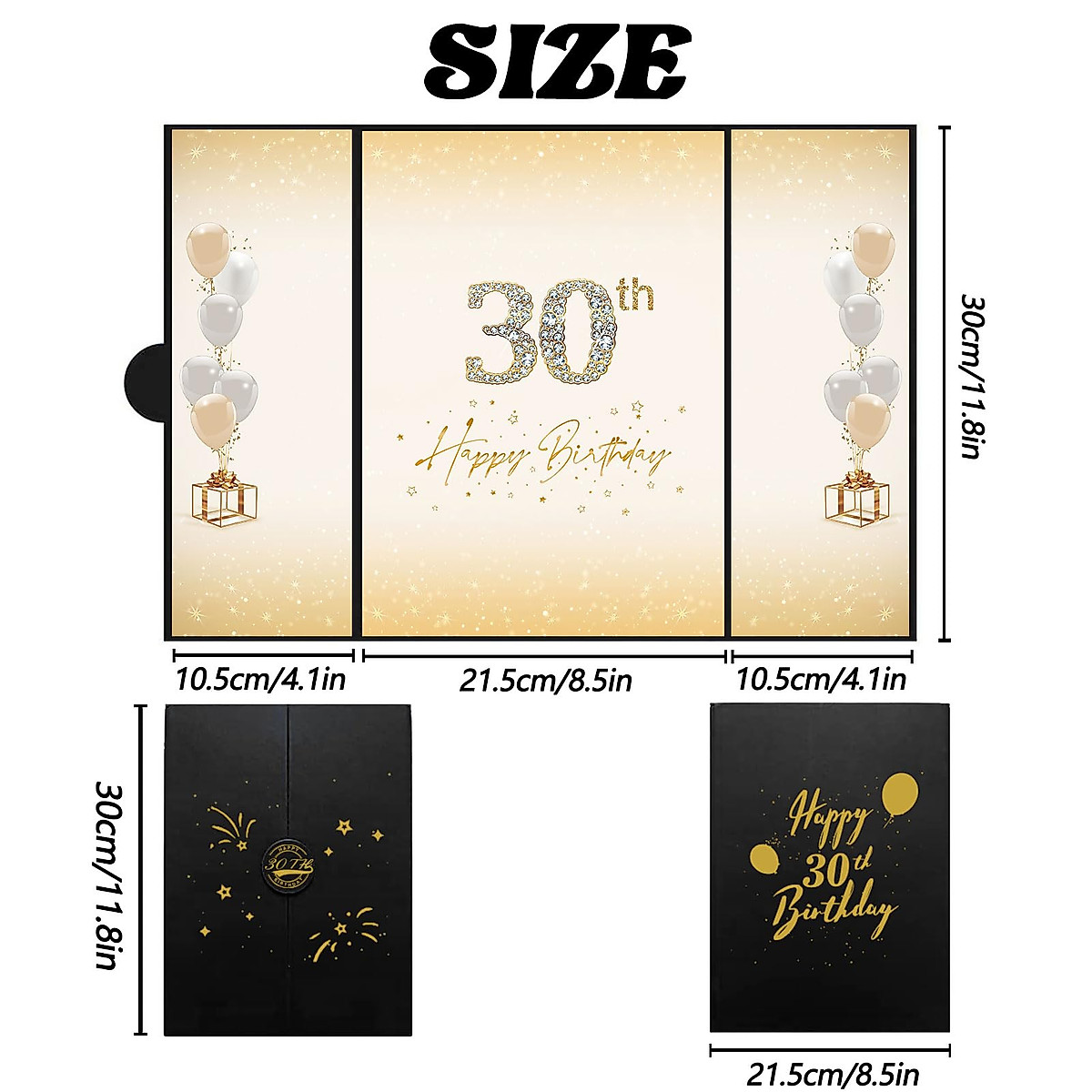 Crenics 30th Birthday Decorations for Her or Him, Creative 30th Birthday Guest Book Alternative, Black and Gold 30th Birthday Signature Book 18 x 12 inch, Great 30 Birthday Gifts for Men or Women