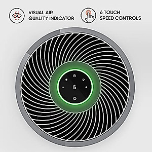 Sharper Image PURIFY 9 Whole Room Air Cleaner with True HEPA Filtration, Activated Carbon Filter, Visual Air Quality Indicator, for Home, Bedroom and Office