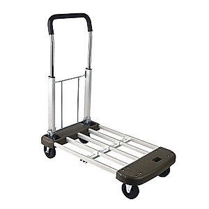 LEADALLWAY Platform Cart Foldable Push Cart Aluminum Adjustable Length Flatbed Cart with Polyurethane Mute Wheel,330-LB Capacity(with 2 Ropes)
