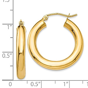 Polished 4mm Tube Hoop Earrings in 14K Yellow Gold