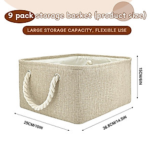 SAMORADREA 9 Pack Storage Basket Bins & Decorative Baskets Storage Box Cubes Containers Bulk W/Handles for Office, Home, Books, Clothes, Bedroom, Closet (Beige)