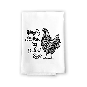 Honey Dew Gifts, Naughty Chickens Lay Deviled Eggs, Cotton Flour Sack Towel, 27 x 27 Inch, Made in USA, Funny Kitchen Towels, Livestock Decor, Humor Hand Towels, Farm Mom Gifts, Chicken Decor