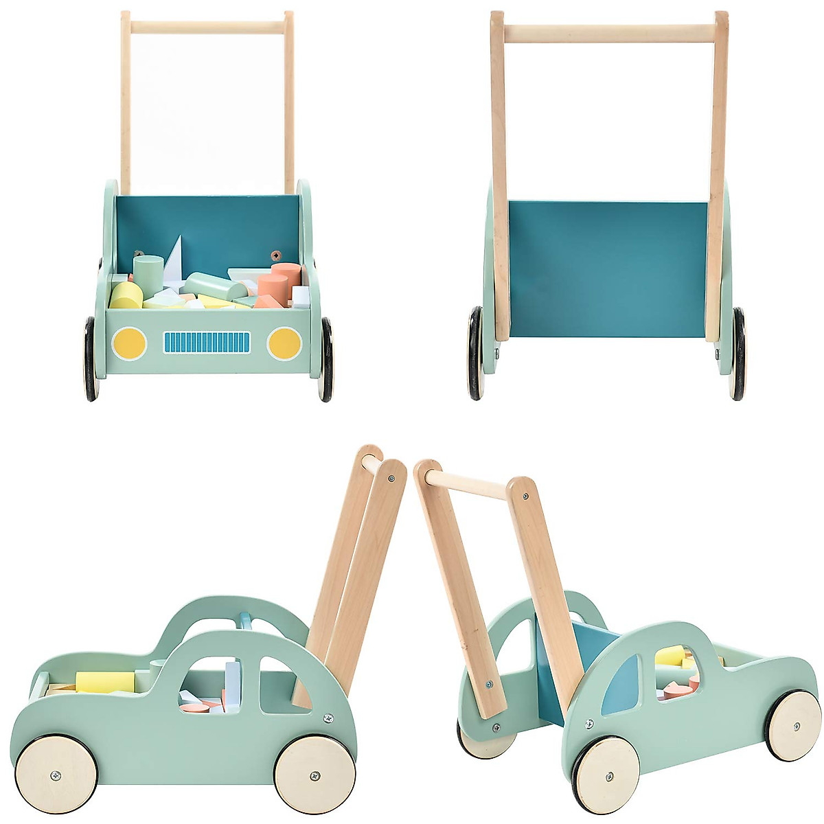 labebe Kids Push Activity Walker Wooden Baby Walker Toy for Boys/Girls with 54 Wooden Blocks, Toddler Sit to Stand Walking Wagon 12M+