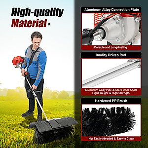 2-Stroke 52CC Handheld Sweeper Engine Power Sweeping Broom Artificial Grass Brush Power Broom Powerful Brush Lawn Sweeper 23" Brush Head Length Cleaner Tools