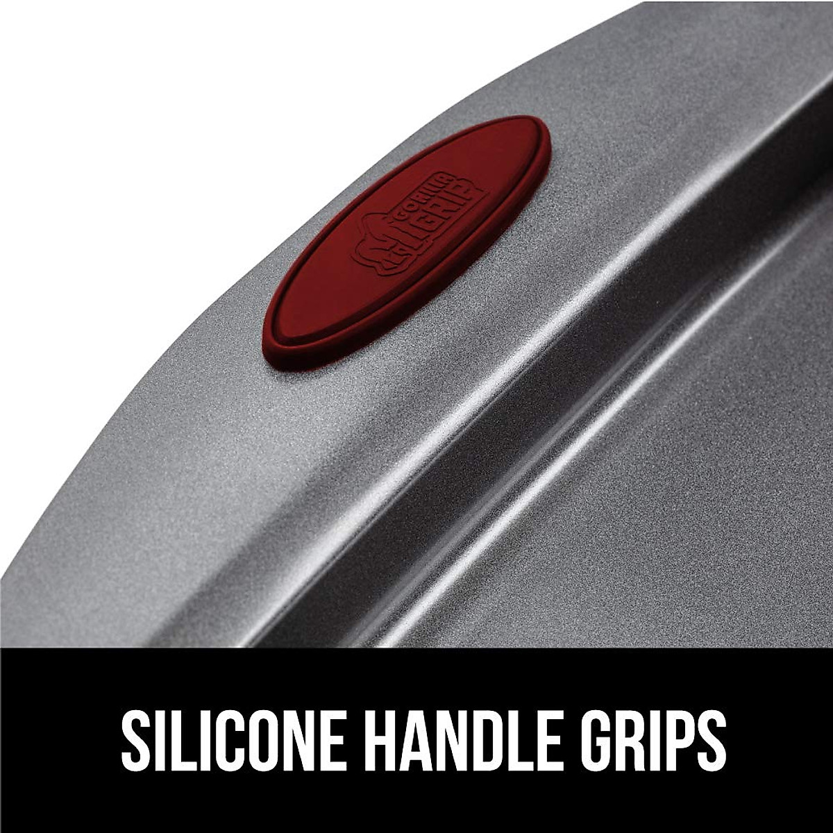 Gorilla Grip Cookie Sheets For Baking, 17.3x11.75 Inch, Set of 2, Large Non Stick Pans, Stays Flat in Oven, Perfect for Sheet Pan Meals, Easy Clean Up, Cooking Tray With Silicone Handles, Red