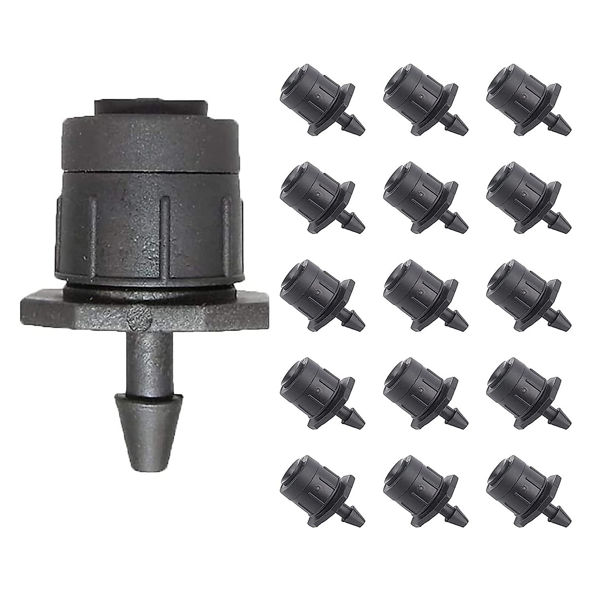 JuzizjMEFOD 50 Pack Adjustable Irrigation Drippers 1/4 Inch Emitter Dripper 360 Degree Full Circle Pattern Water Flow Drip Emitter Micro Drip Irrigation Sprinklers for Home Garden Lawn(Black)