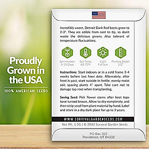 Survival Garden Seeds - Detroit Dark Red Beet Seed for Planting - Packet with Instructions to Plant and Grow Delicious Root Vegetables in Your Home Vegetable Garden - Non-GMO Heirloom Variety