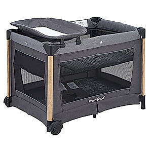 Pamo Babe Deluxe Baby Playard with Foldable Mattress, Large Changing Table，Detachable Childcare Center (Black)