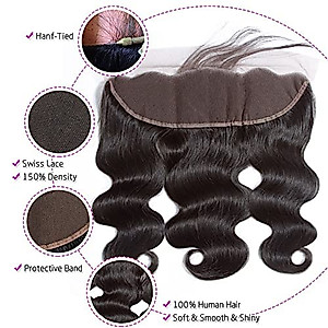 13 x 4 Lace Frontal Closure Body Wave Frontal 13 x 4 HD Transparent Lace Frontals With Bangs Baby Hair 100% Remy Human Hair 150% Density Natural Color (Natural Color, 10 Inch)