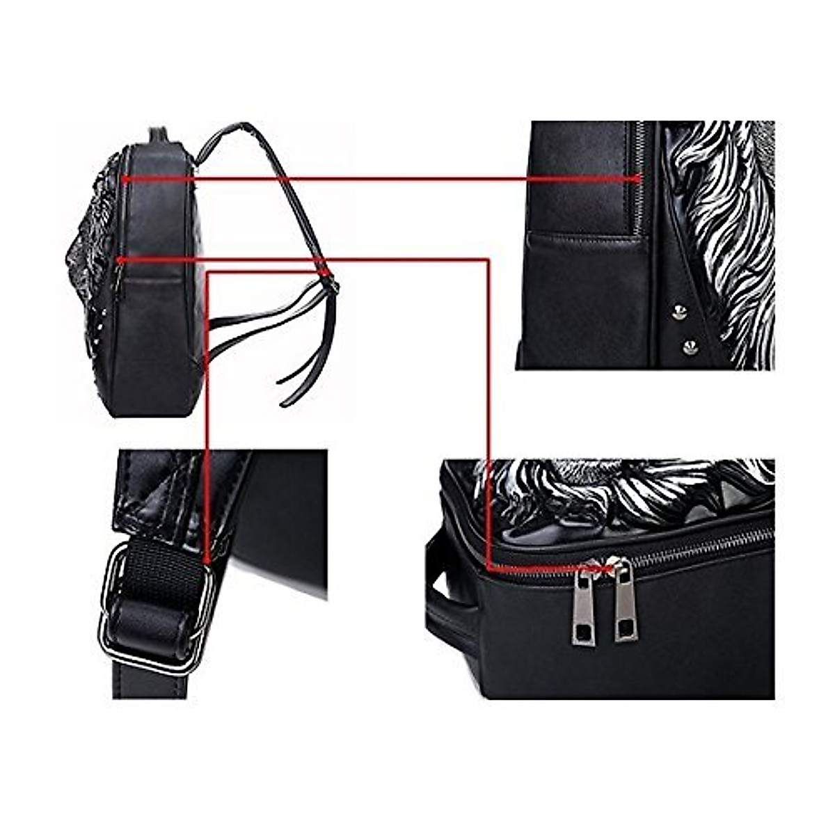 seamand Personalized 3D Lion PU Leather Casual Laptop Backpack for Men Durable Travel Daypack (Silver color)