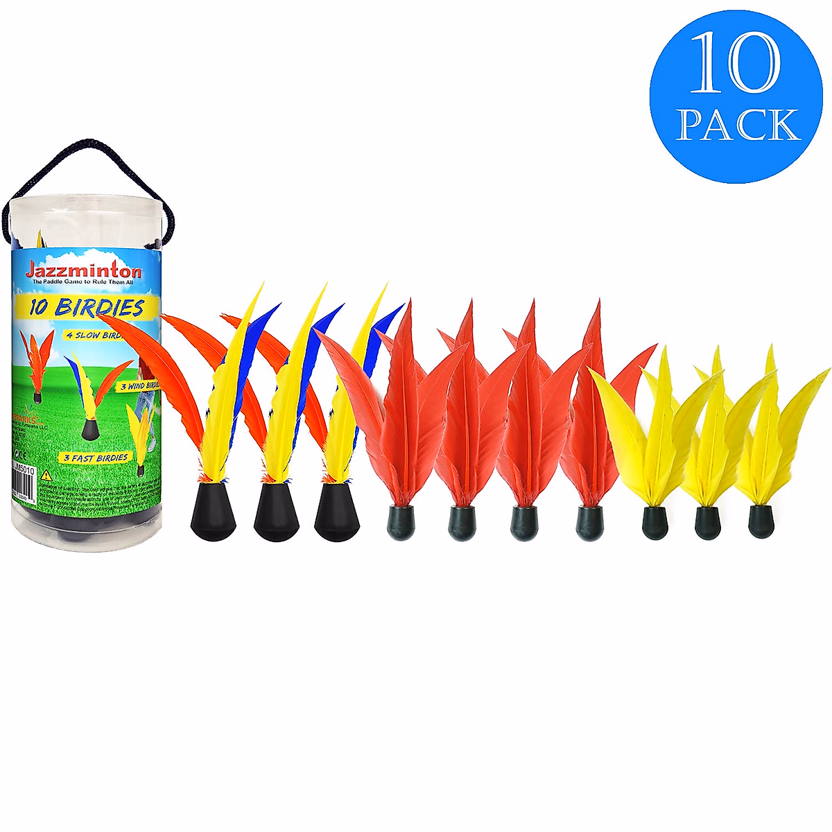 Jazzminton 10 Replacement Birdies or Shuttlecocks for Indoor and Outdoor Game - Played at Parks, Beach, Lawn, Yard, or Tailgating