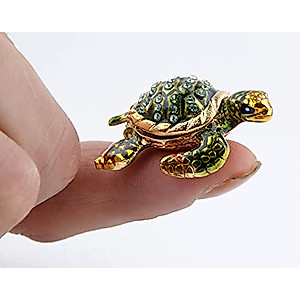 SEVENBEES Mini Sea Turtle Figurine Trinket Box Hinged Jewelry Boxes