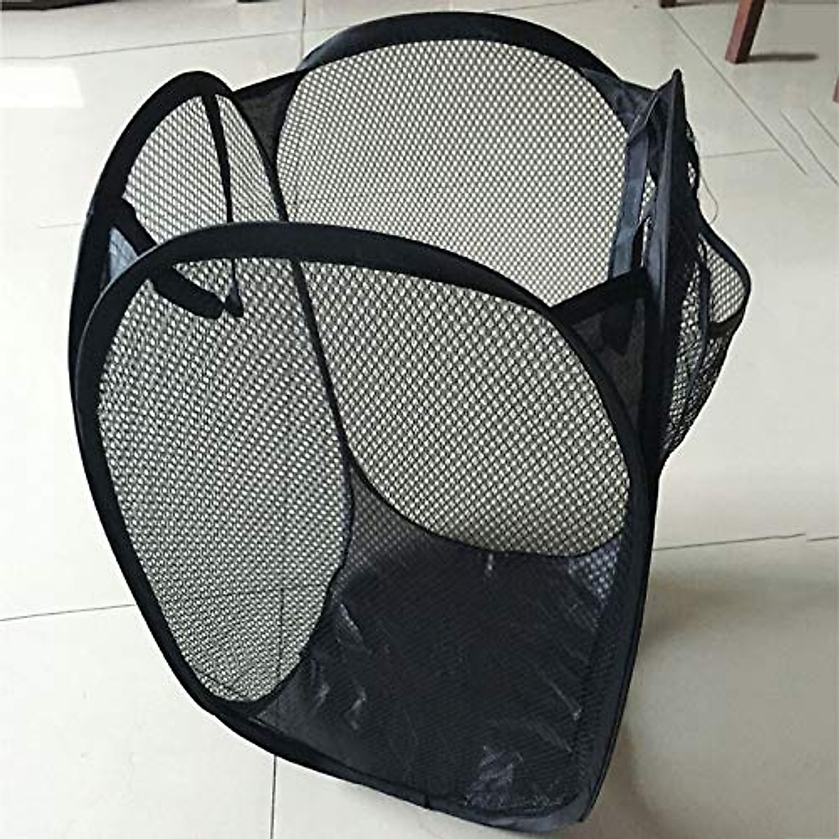 Yardwe Popup Mesh Laundry Basket, 1PC Collapsible and Portable Clothes Washing Laundry Hamper for Laundry Room, Bathroom, Kids Room, College Dorm or Travel (Black)