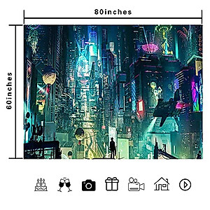 X-SISTER Fantasy Cityscape Tapestry Futuristic City Neon Punk Wall Hanging Teenage Boy Bedroom Tapestries 80×60 Inch for Livingroom Dorm Dormitory Apartment Tapestry TA21734