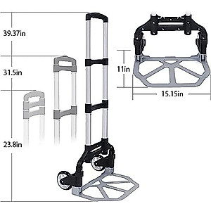 Uholan Folding Hand Truck Aluminum Alloy Telescopic Pull Rod Portable Cart Ld 165lb Household Hand Truck Luggage Trailer with Rubber Cord