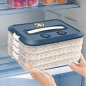 Yallmie Stackable Cookie Carrier with Lid and Handle, 4 Layer Cookie Storage Containers to Keep Fresh, Airtight Dumpling Container, Dumpling Box with 2 Timers, Plastic Cookie Containers for Freezer