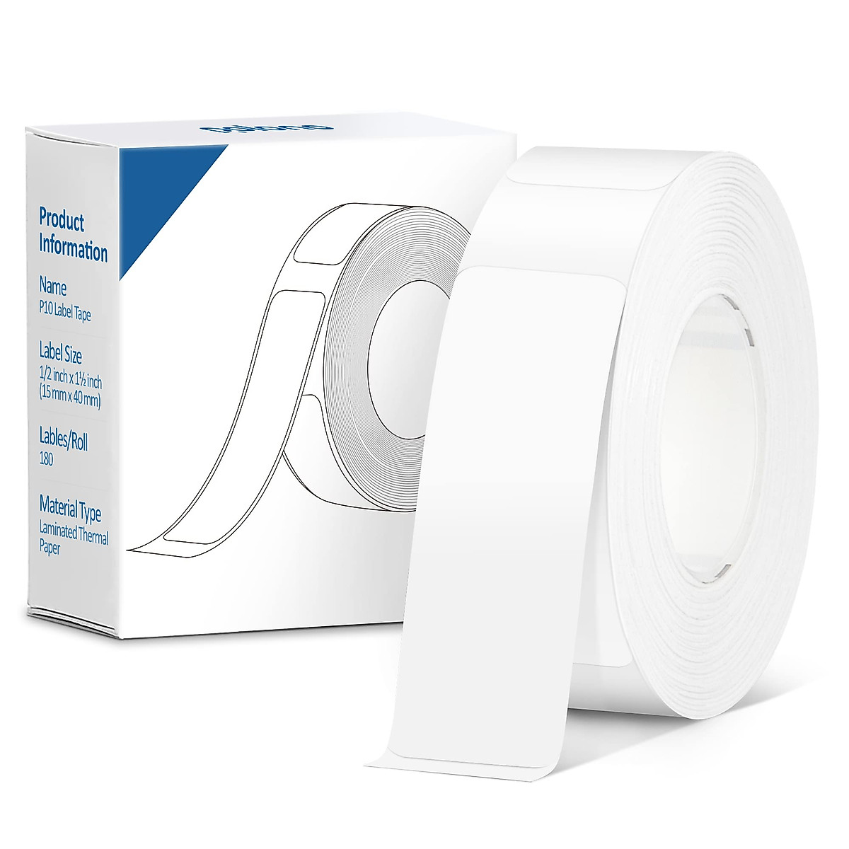 POLONO Thermal Label Maker Tape Adapted P10 Label Maker, Standard Laminated Office Labeling, 15mmx40mm/0.5x1.57inch, 180 Labels/Roll, P10 Thermal Printing Label Paper ( White )