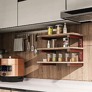 YheenLf Wall Mount Lumber Storage Rack and Garage Shelving, Wood Organizer, 4Pack Holds Up 1200 LB with 3-Level-Indoor and Outdoor Use,16.7 x 12.7 x 1.2 Inches, Red, HMBJ001R-4