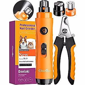 Dog Nail Grinder With LED Light,Powerful 2-Speed Motor Painless Electric Dog Nail Trimmers Professional Super Quiet Dog Nail Clipper Set for Small Medium Large Dogs & Cats Paws Grooming & Smoothing