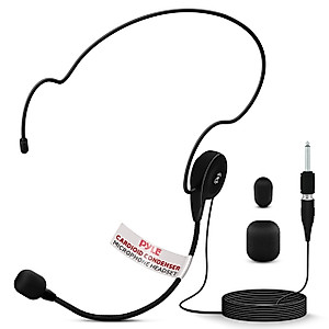 Pyle Double Over Ear Microphone Headset - Professional Hands Free Cardioid Wired Audio Boom Condenser Microphone Headset w/ 3.5mm / 1/4" Adapter, 4ft Cable, and Mic Windscreen - (Black)