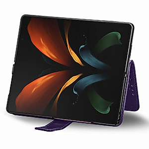 LEMAXELERS Samsung Galaxy Z Fold 2 5G Case Bling Diamond Butterfly Embossed Wallet Flip PU Leather Magnetic Card Slots with Stand Cover for Samsung Galaxy Z Fold 2 5G Diamond Butterfly Purple SD