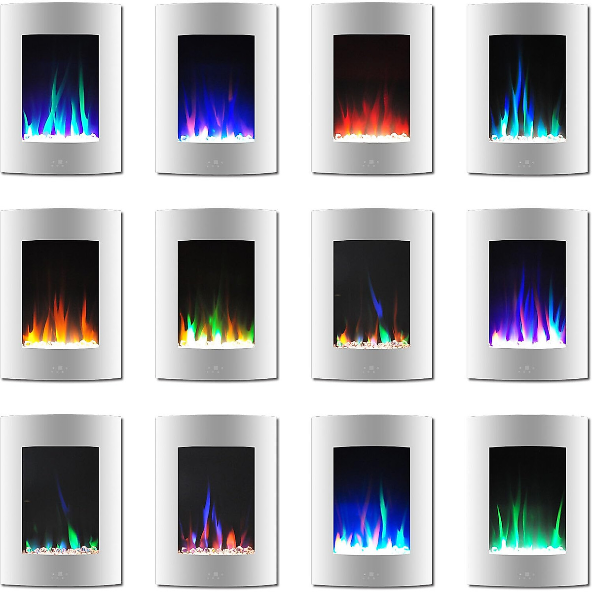 Cambridge 19.5" Curved Vertical Color Changing Wall Mount Electric Fireplace with Crystal LED Display, Remote