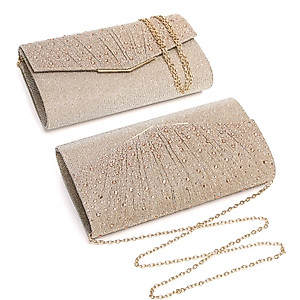 DETARA Women Evening Bags Glitter Sequins Clutch Purses for Women Shiny Envelope Handbag Formal Wedding Party Prom Purse(Champagne 307)