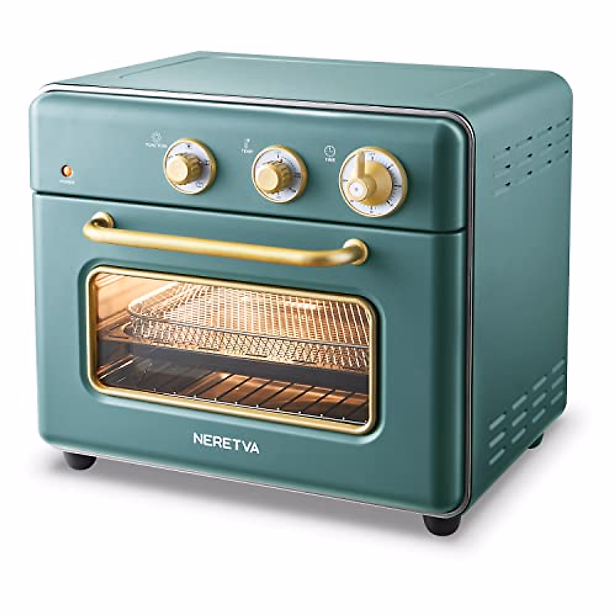 Neretva Air Fryer Toaster Oven Large 21 QT, 5 In 1 Countertop Oven, Fit 8" Pizza Convection Air Fryers Oven for Family, Include 6 Accessories & Cookbook, Stainless Steel, ETL Certified, Vintage Green