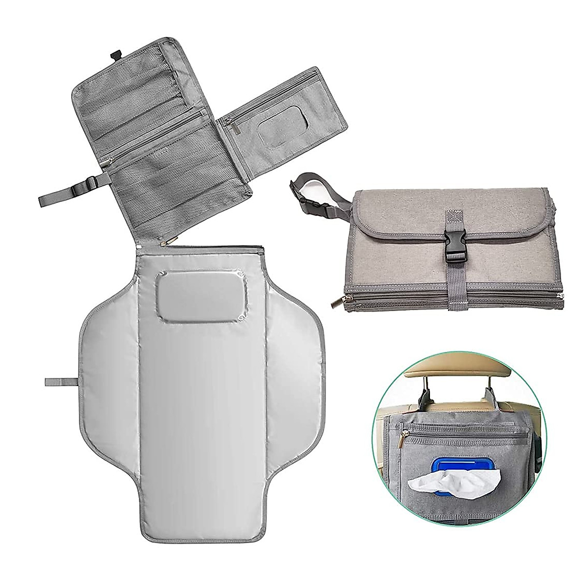 Portable Diaper Changing Pad, Detachable Travel Changing Pad for Baby with Wipes Pocket, Diaper Pad Changing Mat Clutch Bag for Newborn Boys & Girls