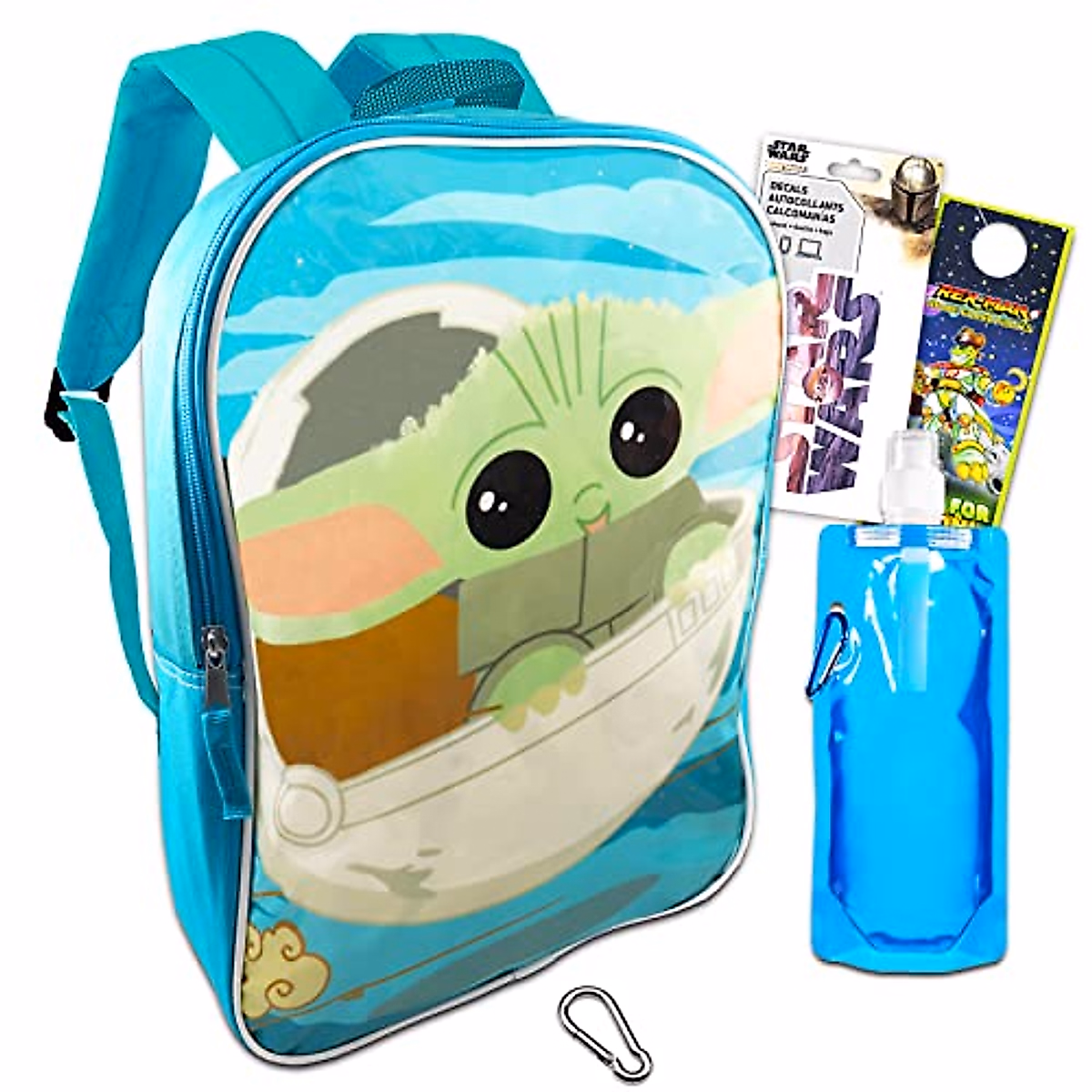 Baby Yoda Backpack for Kids - Star Wars School Supplies Bundle with 16" Grogu Backpack Plus Water Bottle, Mandalorian Decal, and More (Mandalorian School Backpack)