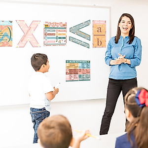 Geyoga 15 Pcs Educational Posters Set - Large Math Symbols, Multiplication, Educational Posters for Homeschool & Classroom (Rainbow Daisy)