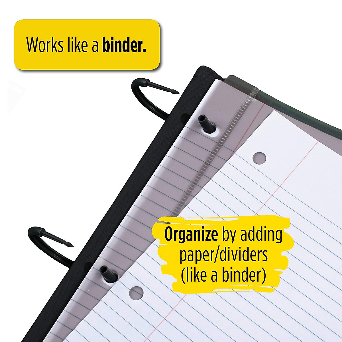 Five Star Flex Hybrid NoteBinder, 1 Inch Binder with Tabs, Notebook and 3 Ring Binder All-in-One, Black (72009)