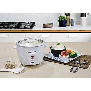 Elite Cuisine ERC-003 Electric Rice Cooker with Automatic Keep Warm Makes Soups, Stews, Grains, Hot Cereals, White, 6 Cups Cooked (3 Cups Uncooked)