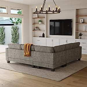 ONBRILL L Shaped Couch, Small Corner Sectional Sofa with 3 Throw Pillows, Chenille Fabric, Easy Assembly, Comfy Convertible l Shape Couches for Living Room, Apartment, Grey