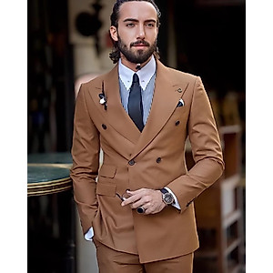 Men's Suits Slim Fit Suits for Men 2 Piece Peak Lapel Suits for Summer Party Rust Orange,2XL Size US44L