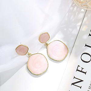 Flairs New York Marble Drop Dangle Earrings Set (Baby Pink Marble, Pack of 1 Pair)