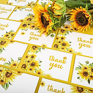 AnyDesign Sunflower Thank You Cards Bulk 36 Pack Thank You Notes with Matching Seal Stickers White Envelopes Watercolor Summer Floral Greeting Cards for Wedding Baby Shower Bridal Birthday Party