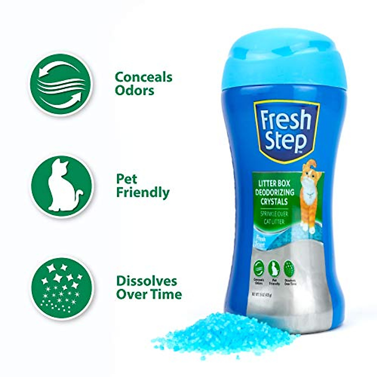 Fresh Step Cat Litter Crystals In Fresh Scent | Cat Litter Box Deodorizer | Combats Cat Odors and Neutralizes Smells to Keep Your Home Clean, 15 Ounces - 3 Pack